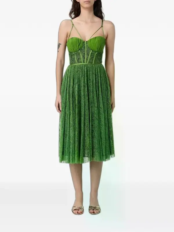 Elisabetta Franchi Lace Pleated Midi Dress - Green