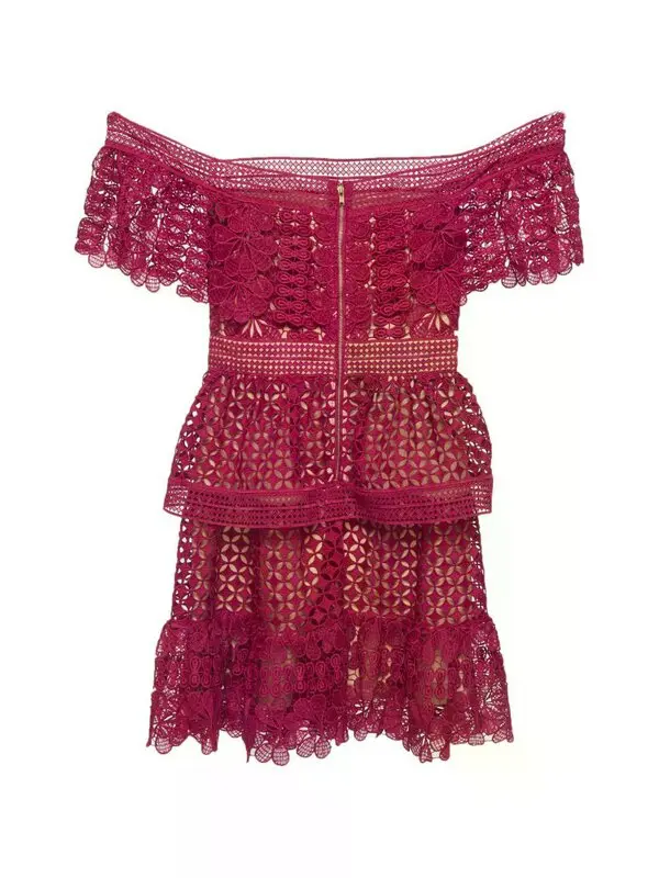 SELF-PORTRAIT Guipure Lace Off-shoulder Mini Dress - Red