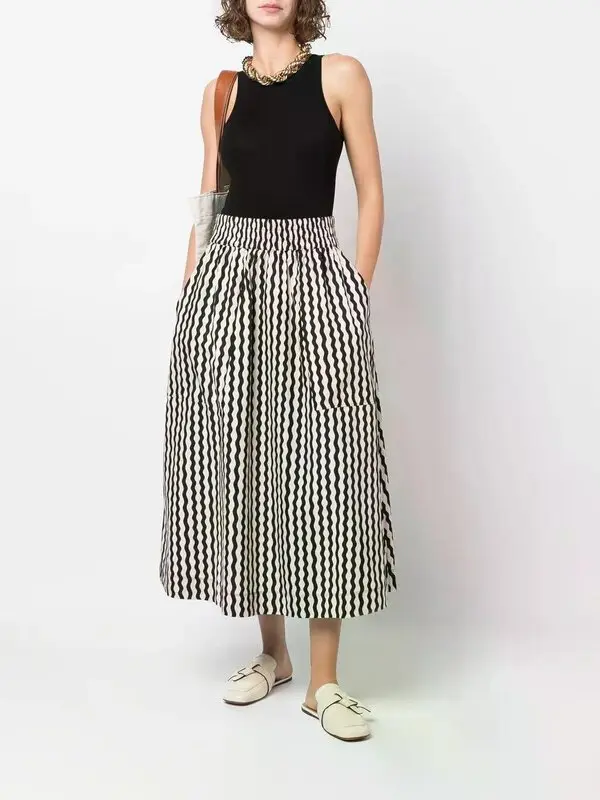 BY MALENE BIRGER Tarrana Wavy-stripe A-line Midi Skirt - Black