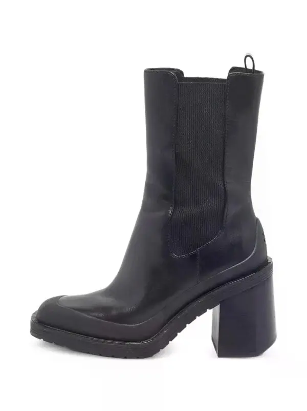 Tory Burch Leather Square Toe Block Heel Boots - Black