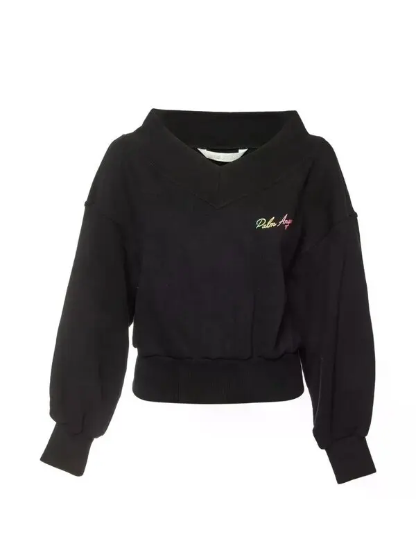Palm Angels Embroidered Off-shoulder Sweatshirt - Black