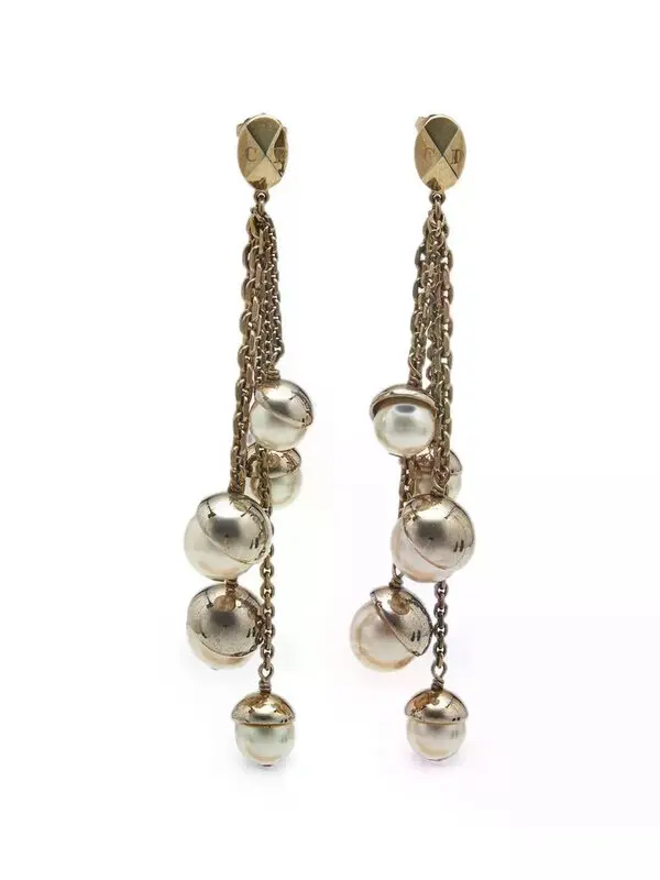 Dior Faux Pearl Drop Earrings - Gold