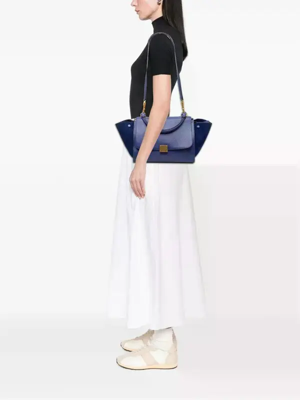 Celine Small Calfskin And Suede Trapeze Satchel - Blue