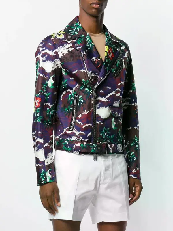Dsquared2 Tropical Print Biker Jacket