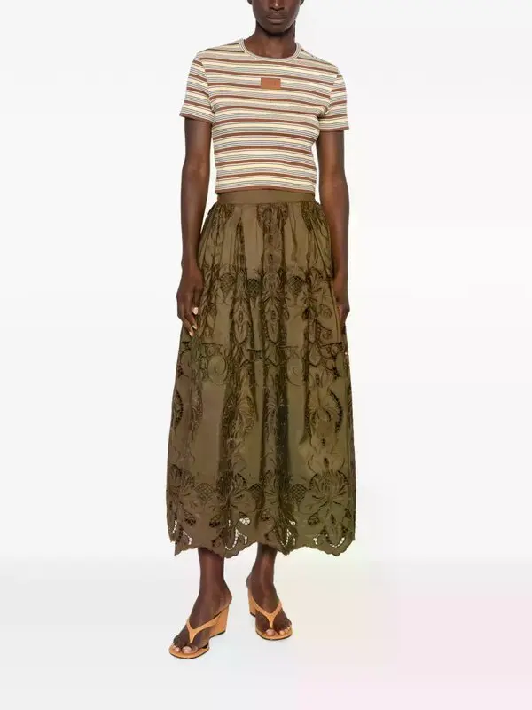 MOUTAKI Broderie Anglaise Flared Midi Skirt