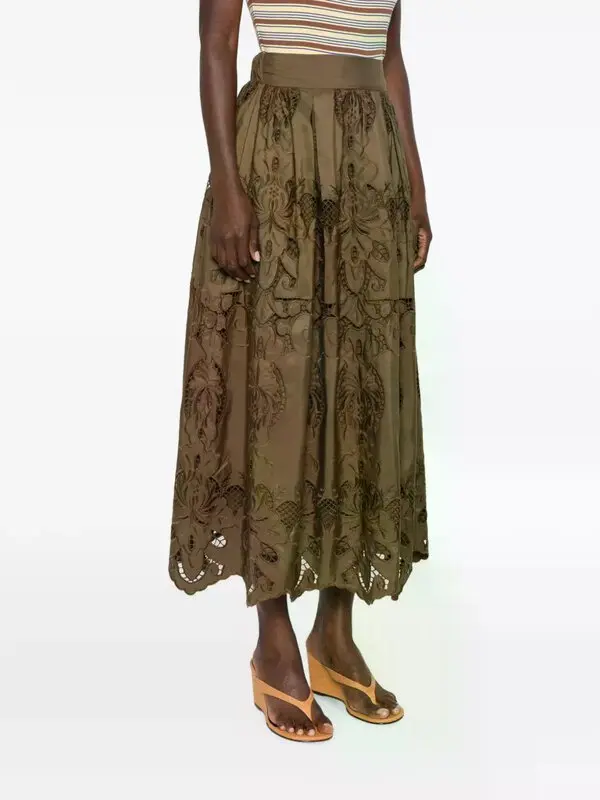 MOUTAKI Broderie Anglaise Flared Midi Skirt