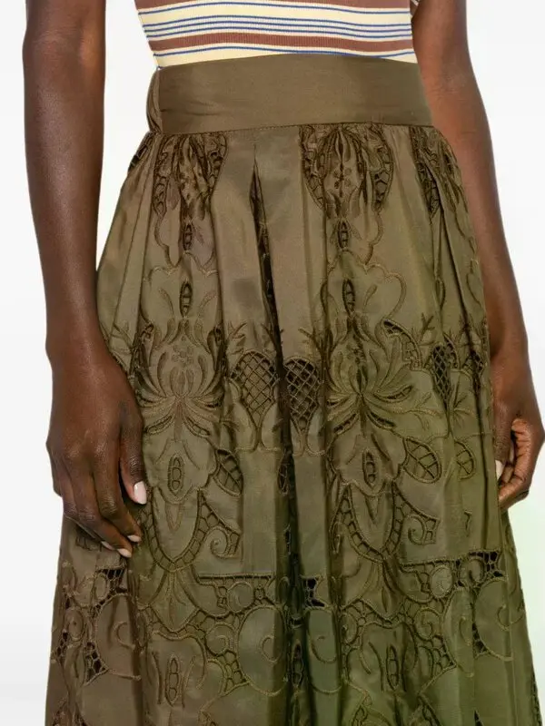 MOUTAKI Broderie Anglaise Flared Midi Skirt
