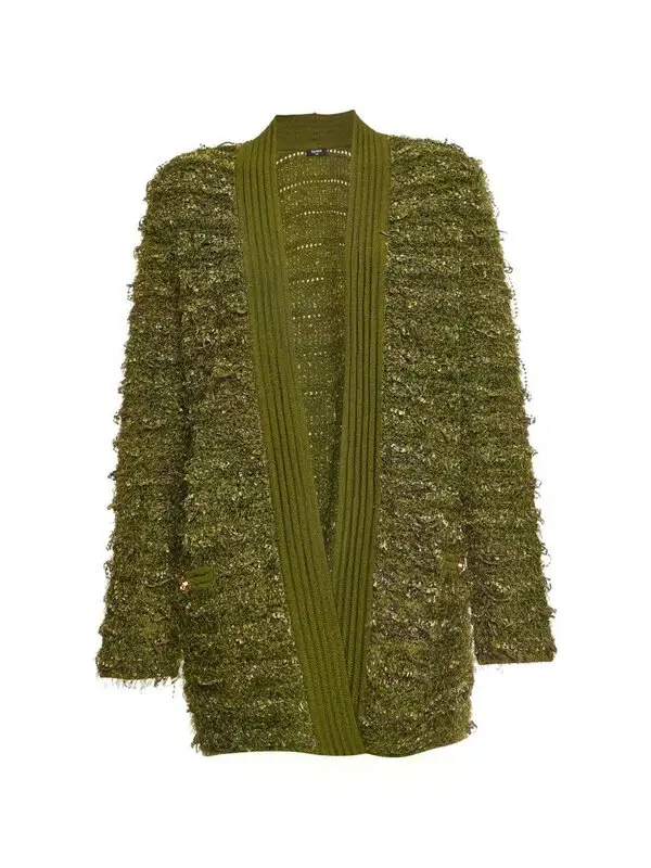Balmain Longline Tweed Cardigan - Green