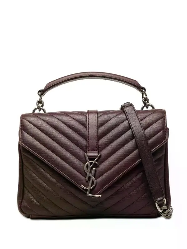 Saint Laurent Quilted Chevron Sheepskin College Satchel - Red