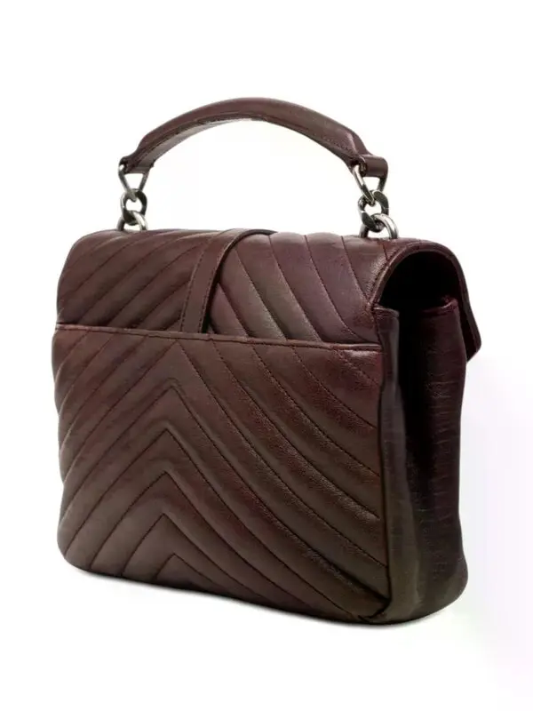Saint Laurent Quilted Chevron Sheepskin College Satchel - Red