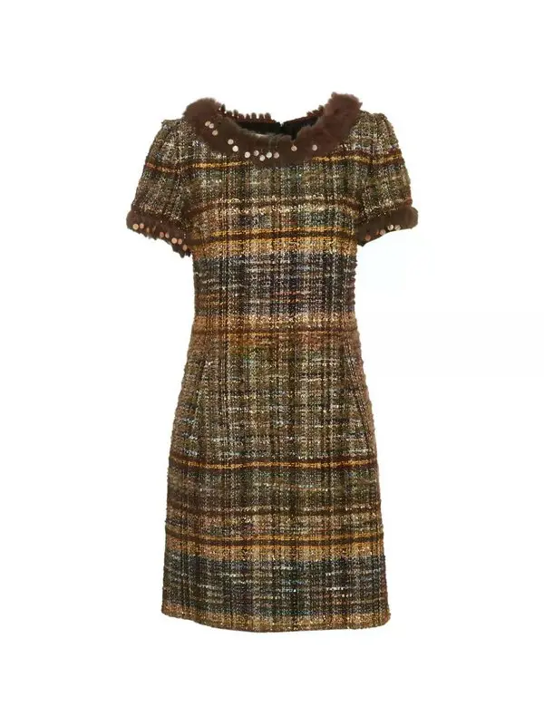 Oscar De La Renta Embellished Tweed Mini Dress - Brown