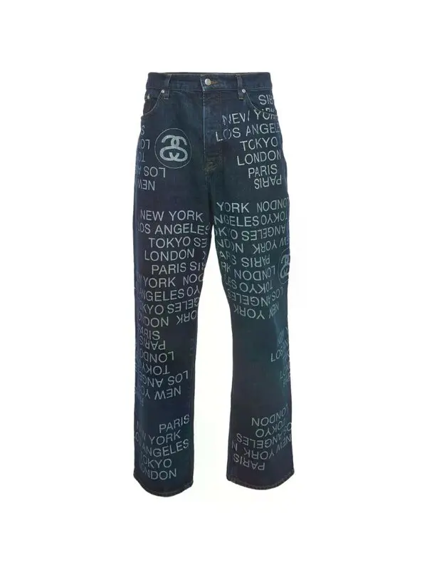 StÜssy Big Ol' City Link Print Baggy Jeans - Blue