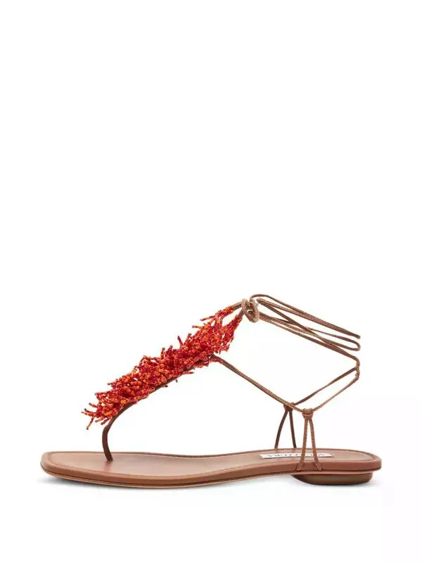 AQUAZZURA Panarea Beaded Sandals - Brown