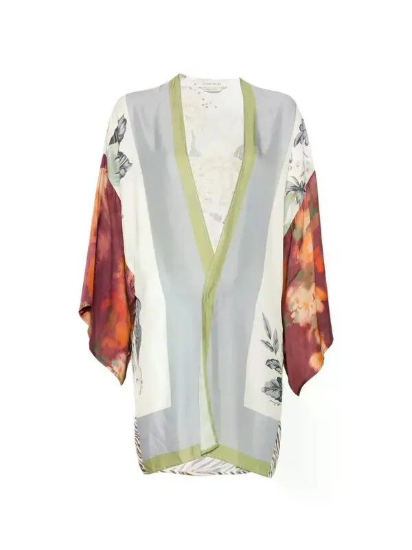 ANNA MOLINARI Open-front Floral Print Jacket With Zebra Trim - White