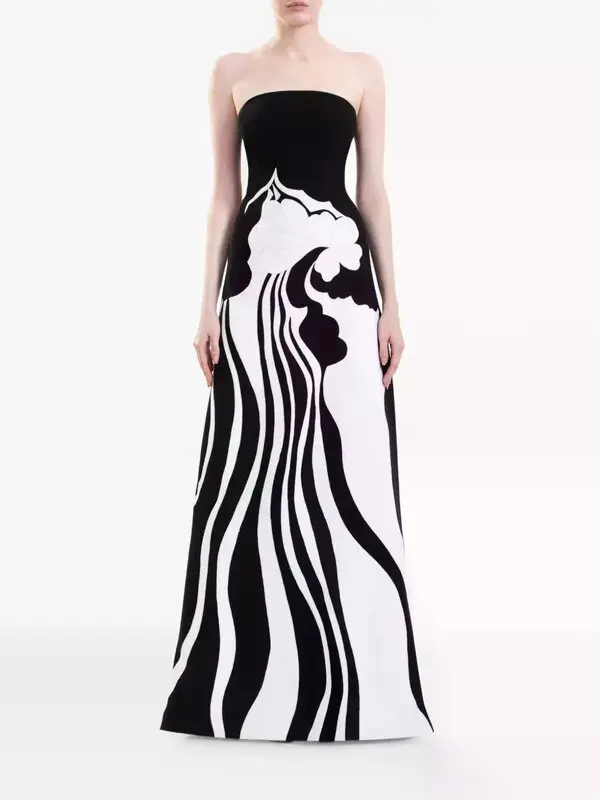 SAIID KOBEISY Strapless Embroidered Crepe Maxi Dress