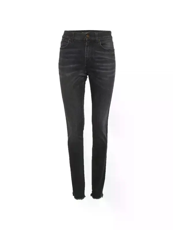 Saint Laurent Straight Leg Frayed Hem Jeans - Black