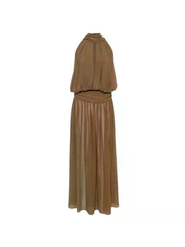 DE LA VALI Cruz Ruched-waist Maxi Dress - Brown