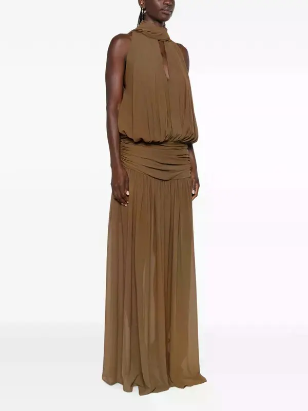 DE LA VALI Cruz Ruched-waist Maxi Dress - Brown