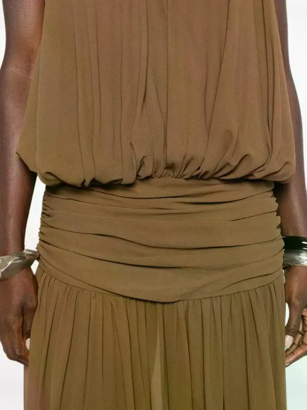 DE LA VALI Cruz Ruched-waist Maxi Dress - Brown