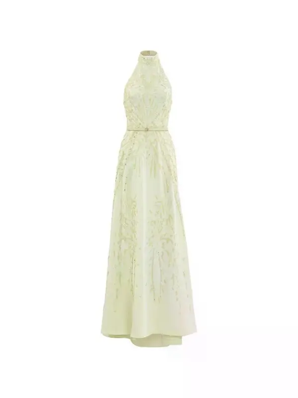 SAIID KOBEISY Halter-neck Embroidered Crepe Maxi Dress - Green