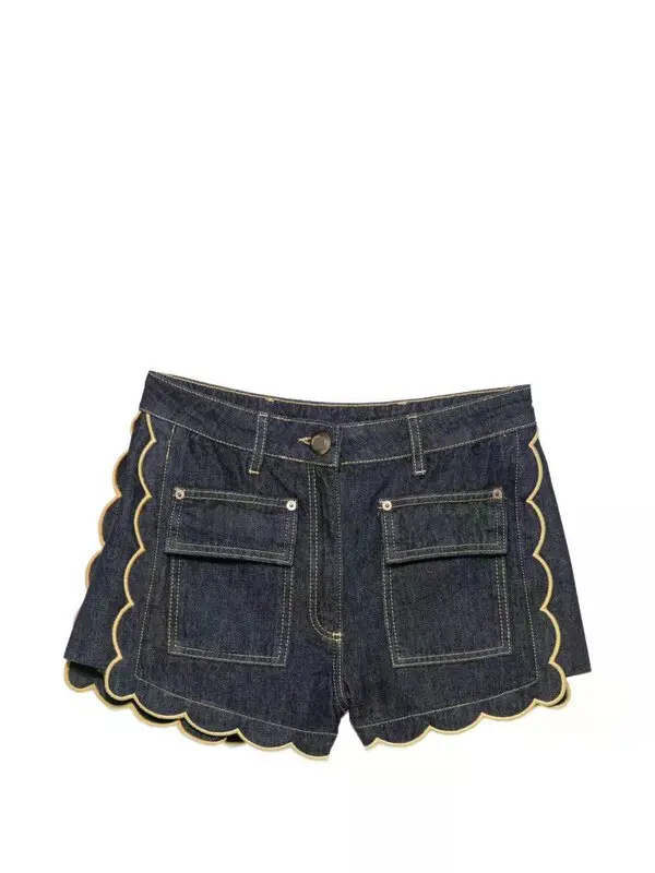 Farm Rio Scalloped-edge Pleated Shorts - Blue