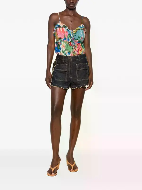 Farm Rio Dark Denim Shorts - Blue