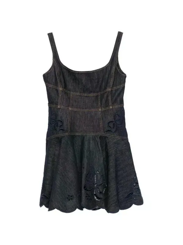 SELF-PORTRAIT Bow-embroidered Mini Dress - Blue