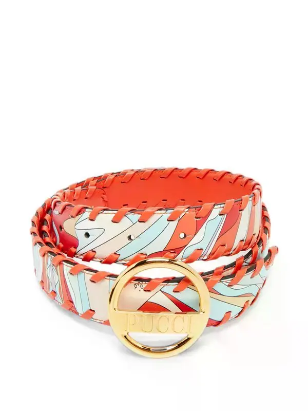 Emilio Pucci Abstract Print Whipstitch Round Buckle Belt - Orange