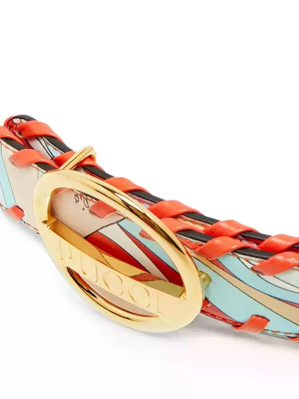 Emilio Pucci Abstract Print Whipstitch Round Buckle Belt