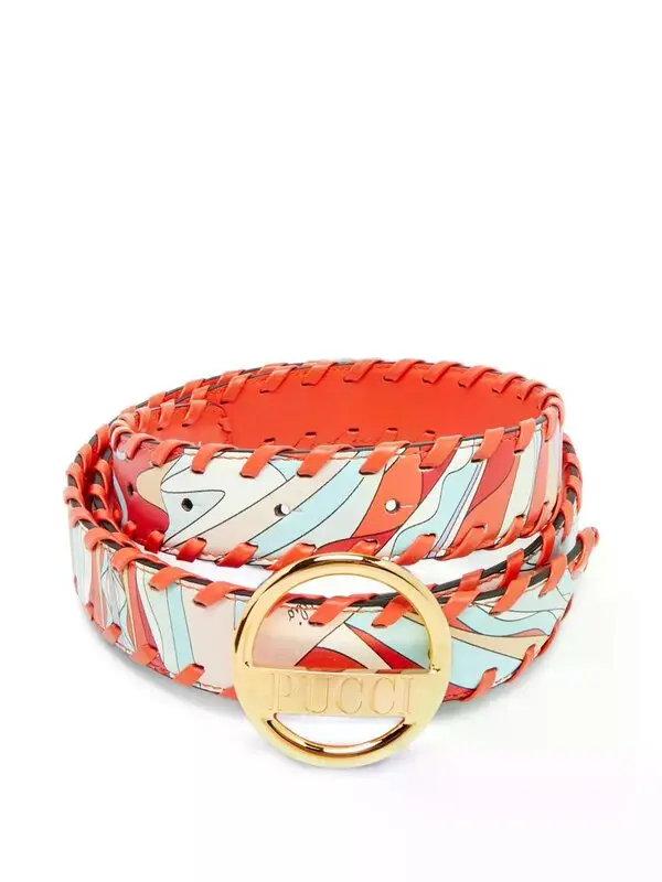 Emilio Pucci Abstract Print Whipstitch Round Buckle Belt - Orange