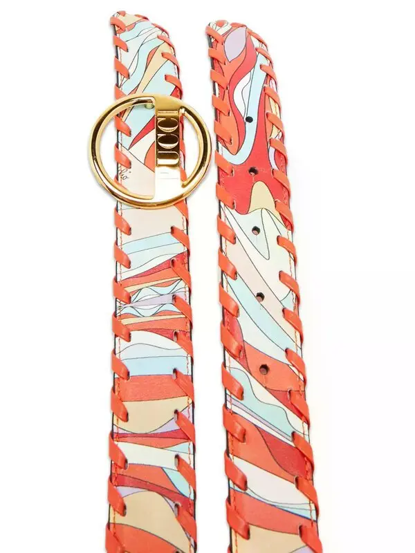 Emilio Pucci Abstract Print Whipstitch Round Buckle Belt