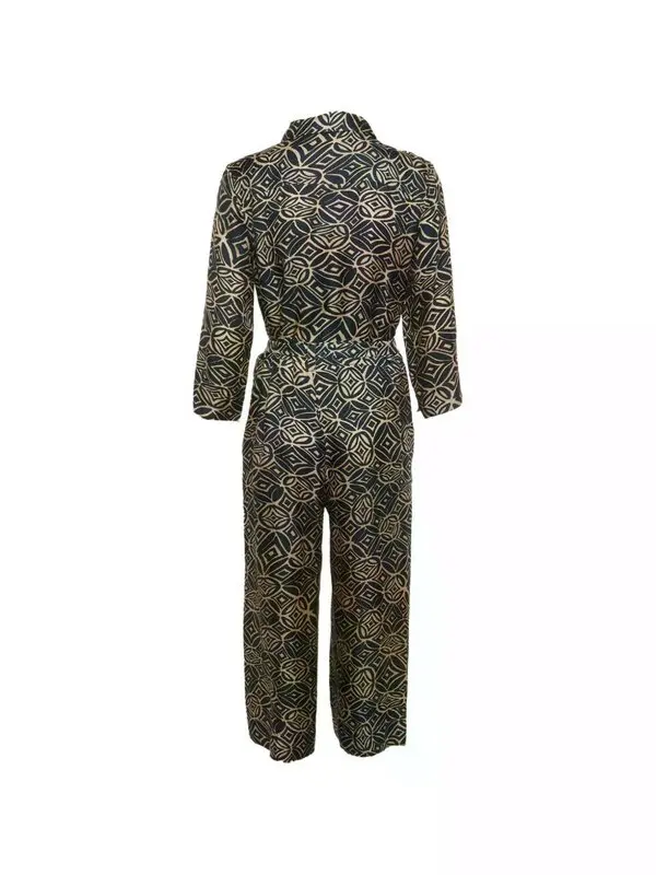 Max Mara Beige Geometric Print Satin Jumpsuit - Blue