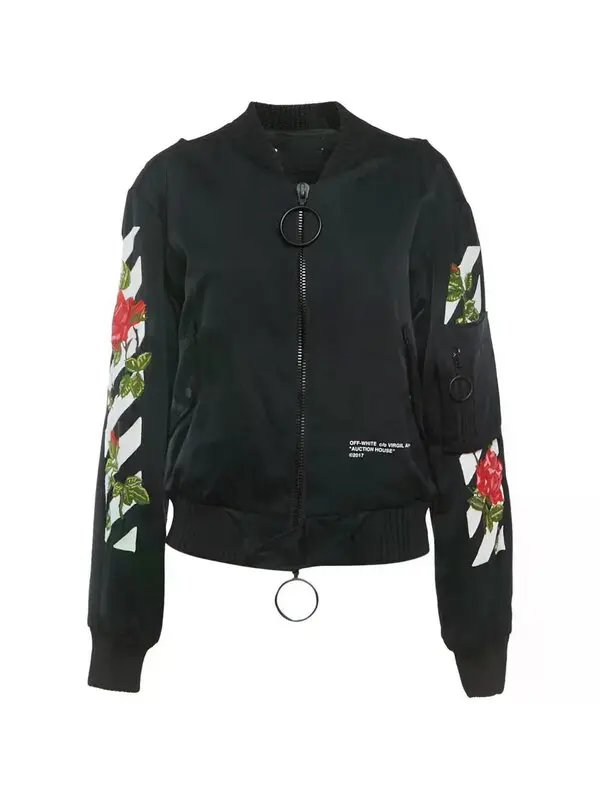 Off-White Rose Embroidered Bomber Jacket - Black