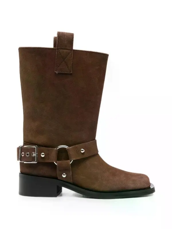 GANNI Buckle-detail Biker Boots - Brown