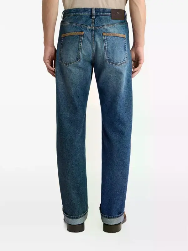 Etro Straight-leg Cotton Denim Jeans With Geometric Pattern Detail