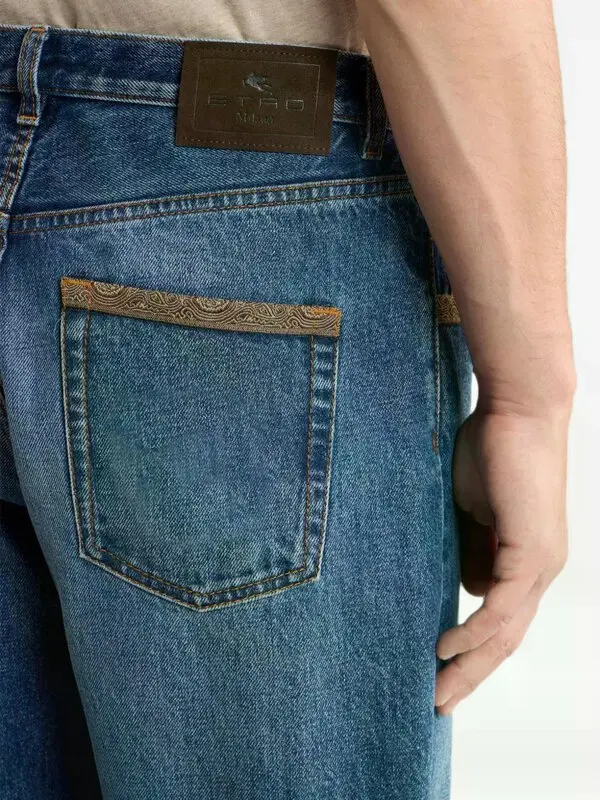 Etro Straight-leg Cotton Denim Jeans With Geometric Pattern Detail