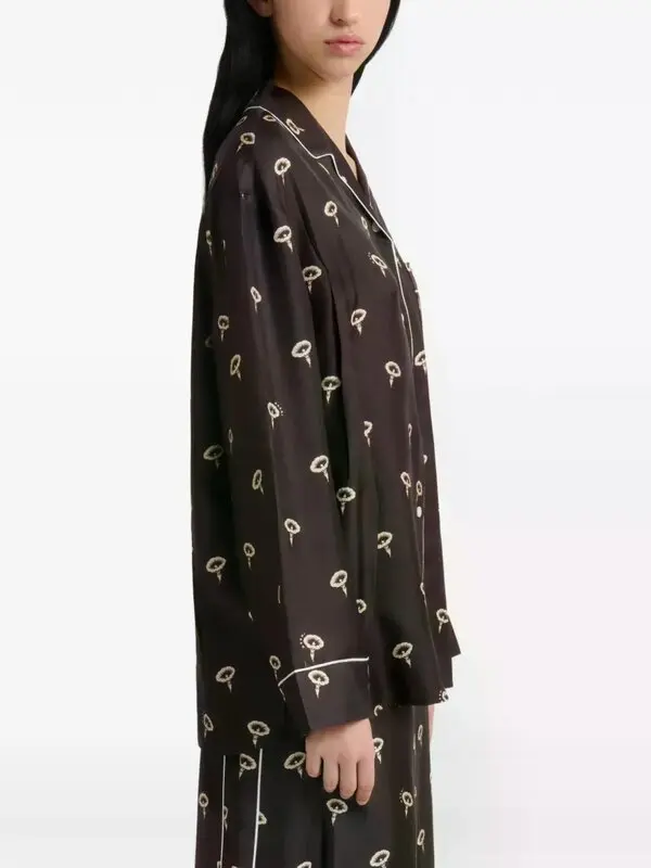 Marni Silk Twill Floral Print Pajama Shirt - Brown