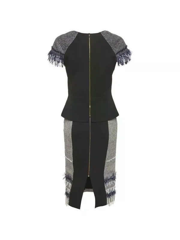 Roland Mouret Tweed Fringed Midi Skirt Set - Black