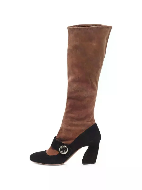 Prada Suede Buckled Knee-length Boots - Brown
