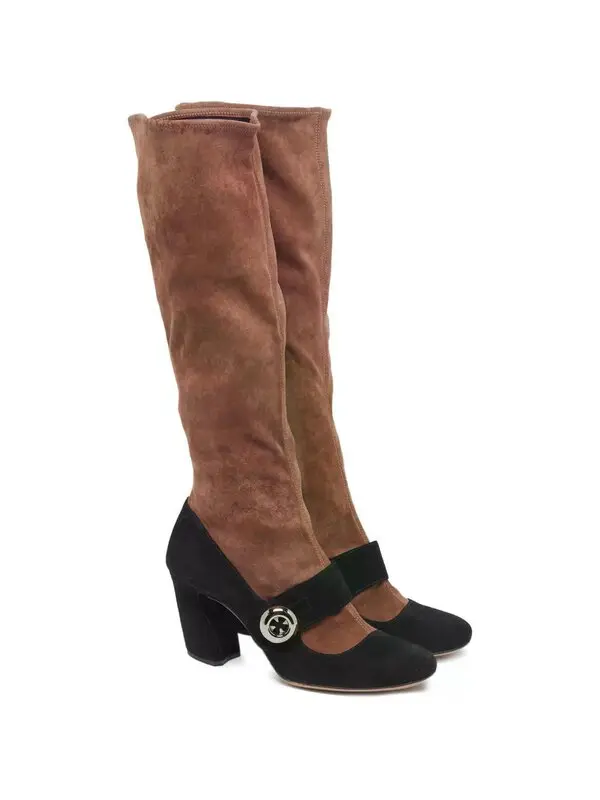 Prada Suede Buckled Knee-length Boots