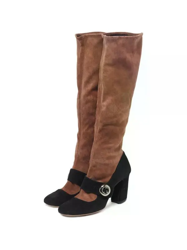 Prada Suede Buckled Knee-length Boots