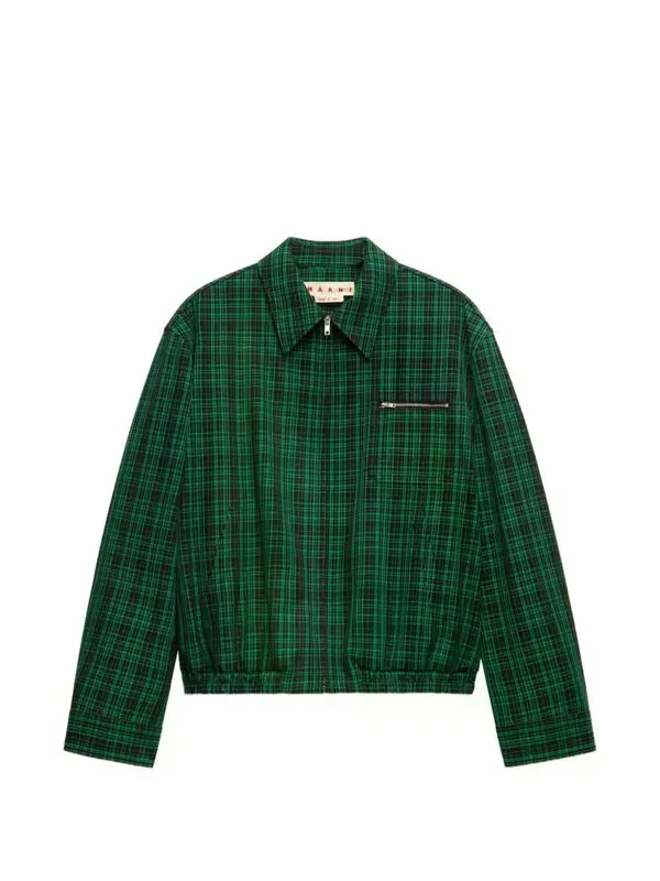 Marni Checked Wool-gabardine Jacket - Green