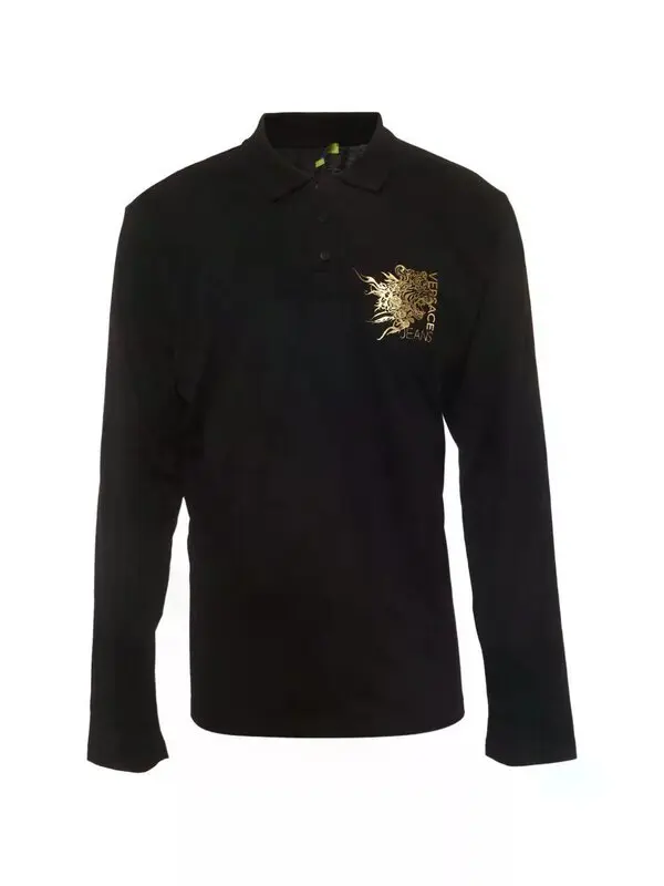 Versace Logo Tiger-print Polo Shirt - Black