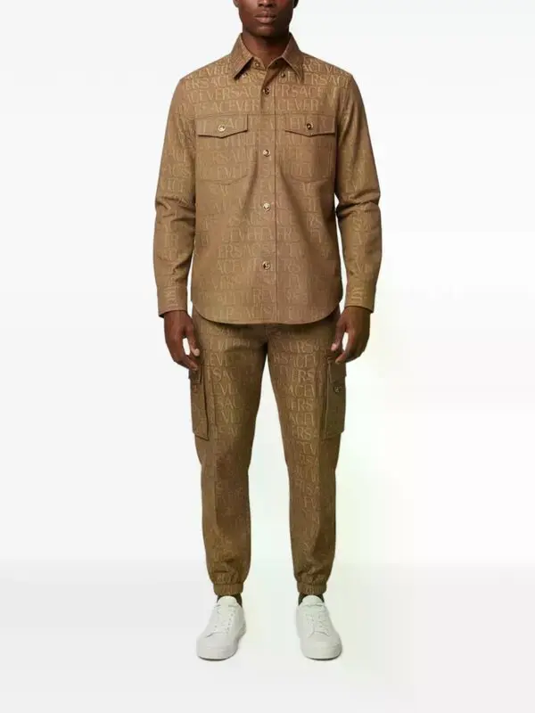 Versace Logo Jacquard Cargo Pants And Shirt Set - Brown