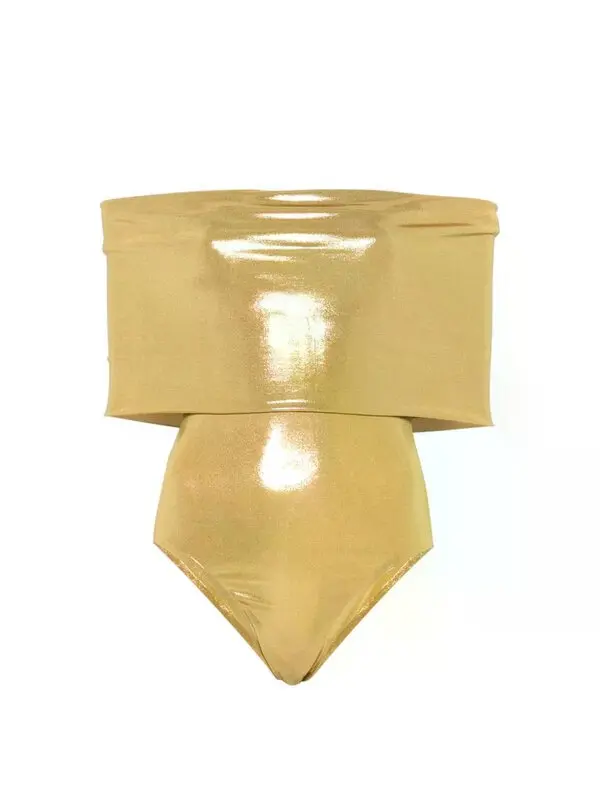 Norma Kamali Off-shoulder Metallic Bodysuit - Gold