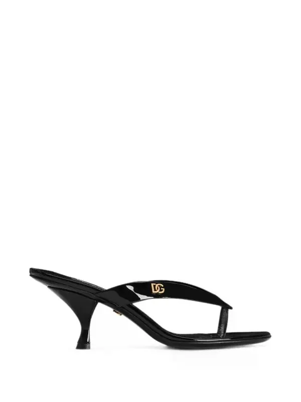 Dolce & Gabbana Patent Leather Thong Sandals - Black