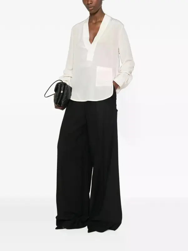Victoria Beckham V-neck Patch Pocket Blouse - Neutrals