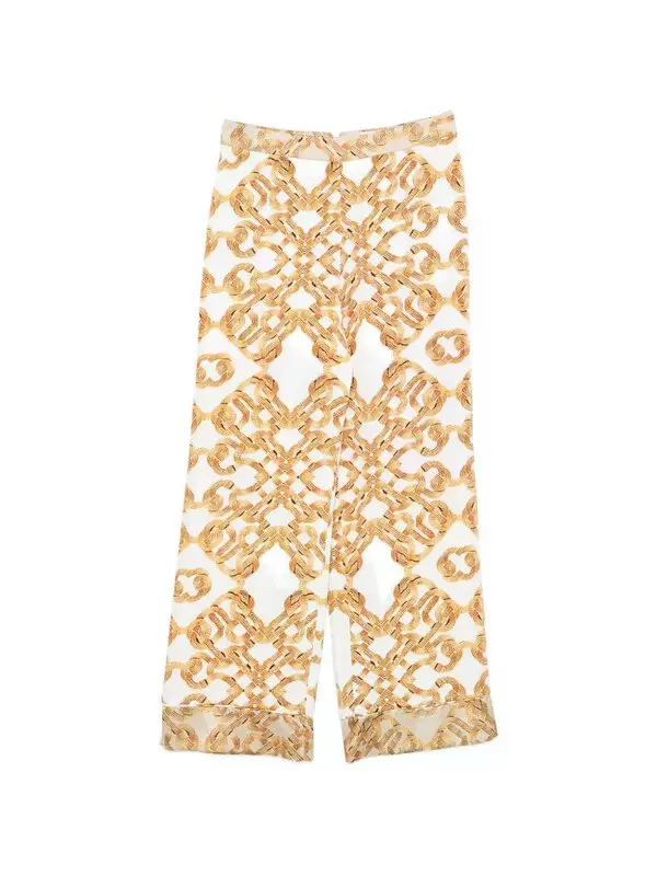 TWINSET Rope Print Wide-leg Palazzo Pants - White
