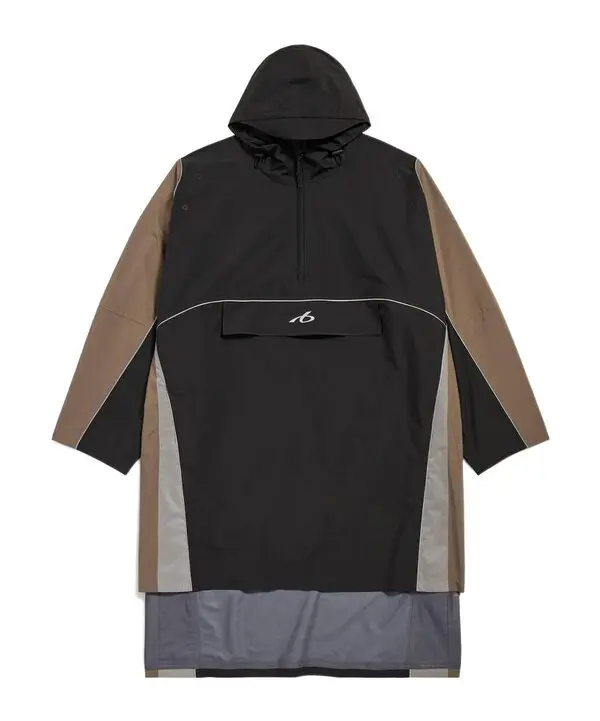Balenciaga Techwear Poncho With Drawstring Hood And Reflective Details - Black