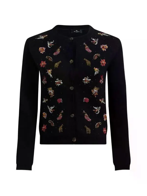 Etro Wool And Cashmere Embellished Cardigan - Black